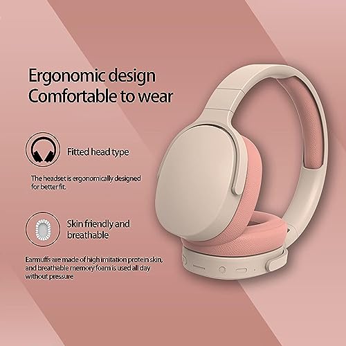 Smart Noise Canceling Bluetooth Headphones, HiFi Foldable Wireless Headphones, Ergonomic Bluetooth 5.1 Compatible, Stereo Around Ear Headphones, Wireless Headphones with Mic (Beige)