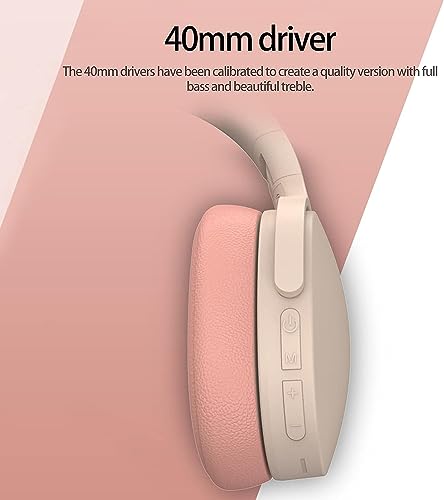 Smart Noise Canceling Bluetooth Headphones, HiFi Foldable Wireless Headphones, Ergonomic Bluetooth 5.1 Compatible, Stereo Around Ear Headphones, Wireless Headphones with Mic (Beige)