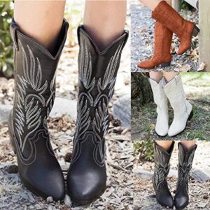 YfiDSJFGJ short cowgirl boots on flower heels outdoor slip fashion festival chunky block heel composite-toe side zip classic boot red platform boots