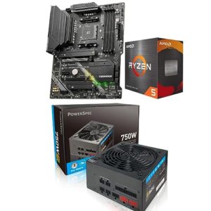 micro center amd ryzen 5 5600x desktop processor 6-core bundle with msi mag b550 tomahawk max wifi motherboard and powerspec 750w 80+ gold fully modular psu