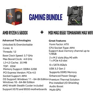 Micro Center AMD Ryzen 5 5600X Desktop Processor 6-core Bundle with MSI MAG B550 Tomahawk MAX WiFi Motherboard and PowerSpec 750W 80+ Gold Fully Modular PSU