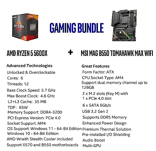 Micro Center AMD Ryzen 5 5600X Desktop Processor 6-core Bundle with MSI MAG B550 Tomahawk MAX WiFi Motherboard and PowerSpec 750W 80+ Gold Fully Modular PSU