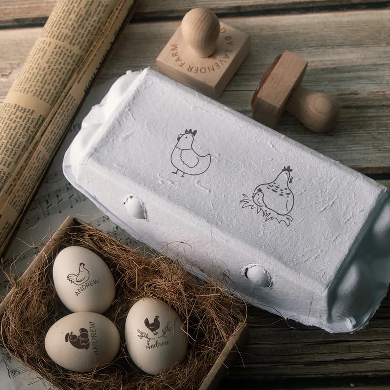 Custom Wooden Egg Box Stamps, Personalized Rubber Egg Box Stamps, Fresh Egg Box Stamps, Farm Box Stamps, Chicken Coop with Handle & Print