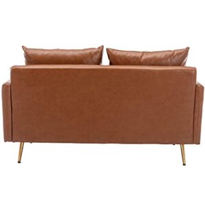 DM Furniture 53" Faux Leather Loveseat with Storage, Modern Button Tufted Mini Sofa Couches for Living Room/Bedroom/Office/End of Bed, PU Brown