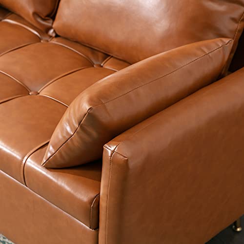 DM Furniture 53" Faux Leather Loveseat with Storage, Modern Button Tufted Mini Sofa Couches for Living Room/Bedroom/Office/End of Bed, PU Brown