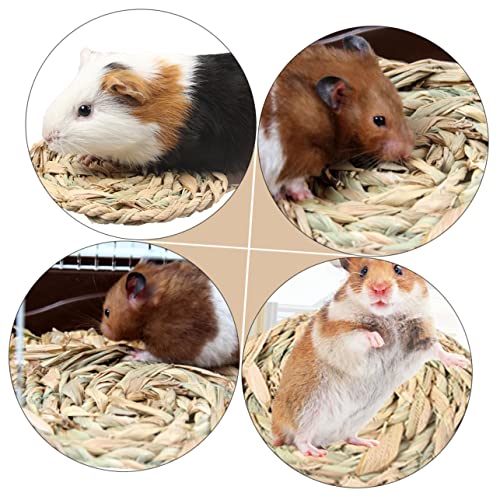 POPETPOP 6 Pcs Hamster Straw mat pet Bedding Bunny Bedding Toy Hamster Chinchilla Cage Rabbit Sleeping mat Hamsters Pet Rabbit Pad Hamster Sleeping Mats Rabbit Sleeping Pads Round pad chew