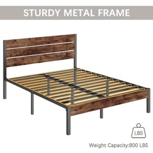 Fluest Queen Bed Frame with Headboard and Footboard, Metal Queen Bed Frame with Under Bed Storage, All-Metal Support System, No Box Spring Needed, Easy Assembly,Rustic Brown