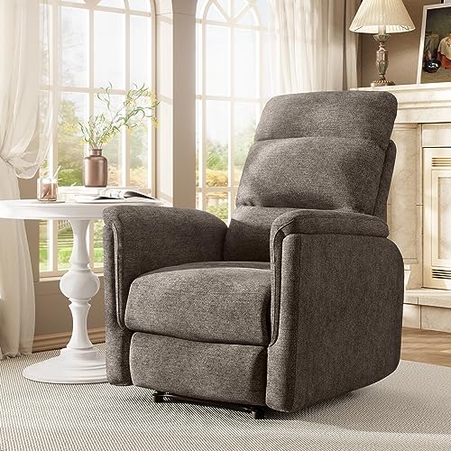 Koorlian Electric Power Recliner Chair, Fabric Recliner for Adults with USB Ports, Adjustable Reclining Sofa with Padded Seat Backrest, Single Small Home Theater Recliner for Living Room, Brown