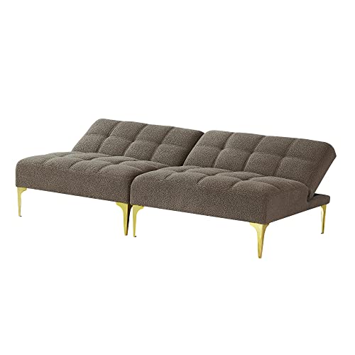 TARTOP Futon Couch Gold Metal Legs, Modern Multi-Functional Convertible Bed, Teddy Fabric, Small Sectional Sofa, Perfect for Living Room, Bedroom, Office, Apartment,Taupe