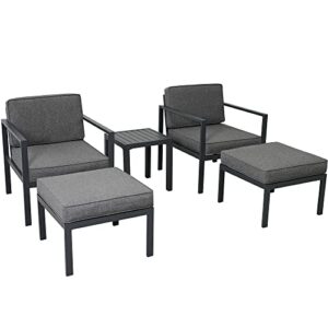 BIADNBZ 5-Piece Outdoor Patio Furniture Set for 4,UV-Resistant Aluminum Alloy Conversation Sofa Chairs with Coffee Table and Stools for Poolside, Garden, Black Frame+Gray Cushion