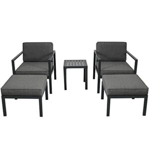 BIADNBZ 5-Piece Outdoor Patio Furniture Set for 4,UV-Resistant Aluminum Alloy Conversation Sofa Chairs with Coffee Table and Stools for Poolside, Garden, Black Frame+Gray Cushion