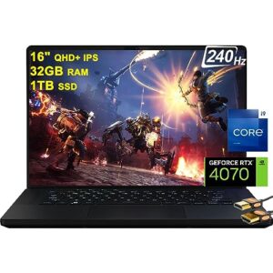 asus flagship rog zephyrus m16 gaming laptop 16" qhd+ 240hz 3ms 13th gen intel 14-core i9-13900h 32gb ram 1tb ssd geforce rtx 4070 8gb graphic backlit thunderbolt win11 black + hdmi cable