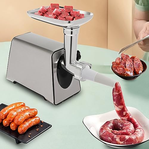 Meat Grinder,Electric Meat Grinder,2800W Max Stainless Steel Meat Grinder Electric,Heavy Duty Meat Mincer Machine,Meat Sausage Kit for Home Kitchen,Silver