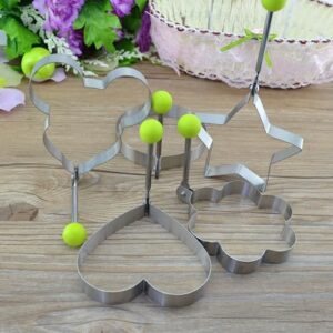 Stainless Steel Cake Mold DIY Heart Shaped Egg Fryer Kitchenware. 5 Piece Set of Omelet molds