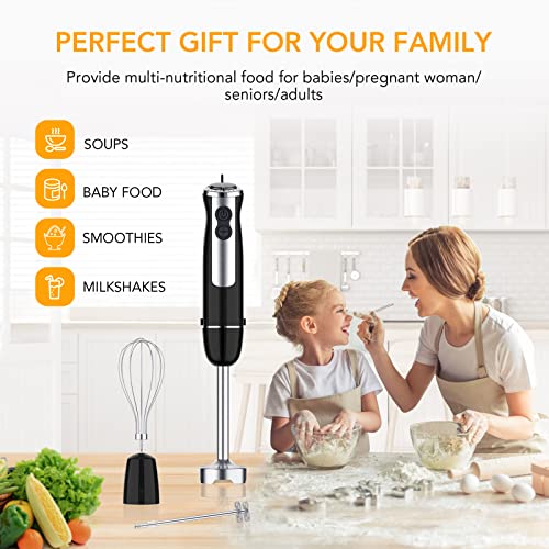 Immersion Blender 5 in 1 Hand Blender, 800W Hand Mixer Stick 12 Speed & Turbo Mode Hand Mixer with 600ml Mixing Beaker, 500ml Chopper, Milk Frother Attachments for Soup, Smoothies, Sauce, BPA Free