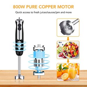 Immersion Blender 5 in 1 Hand Blender, 800W Hand Mixer Stick 12 Speed & Turbo Mode Hand Mixer with 600ml Mixing Beaker, 500ml Chopper, Milk Frother Attachments for Soup, Smoothies, Sauce, BPA Free