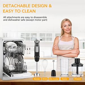 Immersion Blender 5 in 1 Hand Blender, 800W Hand Mixer Stick 12 Speed & Turbo Mode Hand Mixer with 600ml Mixing Beaker, 500ml Chopper, Milk Frother Attachments for Soup, Smoothies, Sauce, BPA Free