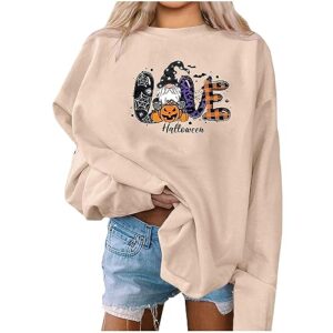 women witches brew sweatshirt fall sweater funny spooky horror season sweatshirt halloween graphic tees tops,women's halloween crewneck long sleeve skeleton shir oversized tees,beige,small