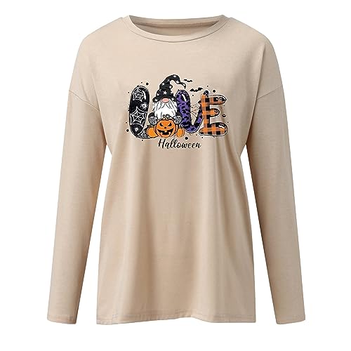 Women Witches Brew Sweatshirt Fall Sweater Funny Spooky Horror Season Sweatshirt Halloween Graphic Tees Tops,Women'S Halloween Crewneck Long Sleeve Skeleton Shir Oversized Tees,Beige,Small