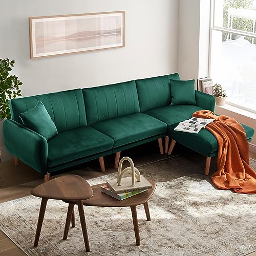 JOMEED 105" Convertible Sectional Sofa Couch, Modern Oversized Velvet Fabric L-Shaped Couch Sofa Bed with Adjustable Backrest for Living Room, Apartment