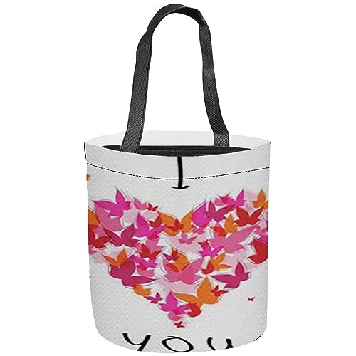 Fubido Love Print,Large Halloween Tote Bag,Heart Filled Butterflies My Dear,Reusable Bag for Trick or Treating,Grocery Shopping and More,Pink