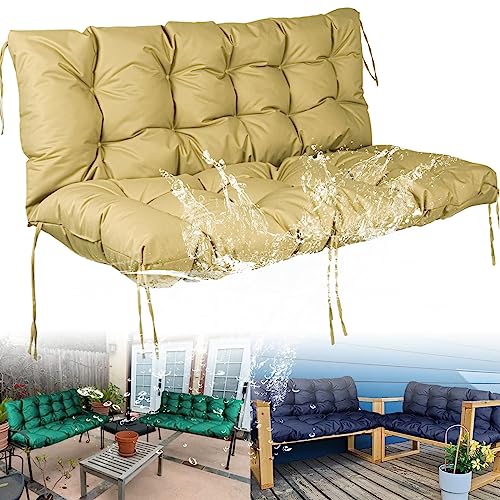 Outdoor Bench Cushion, 2-3 Seater Waterproof Upholstered Bench Cushion, Thickened 5" Outdoor Lounger Cushion with Ties, Porch Swing Cushion. Waterproof, Washable.（Khaki） 60x40in