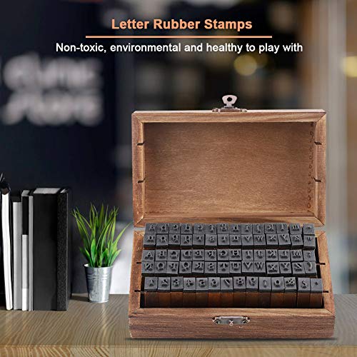 Letter Rubber Stamps, Wood Rubber Stamps Small Protable Number Letter and Symbol Stamp Set with Vintage Wooden Boxe for Learning Alphabet for Photo Album