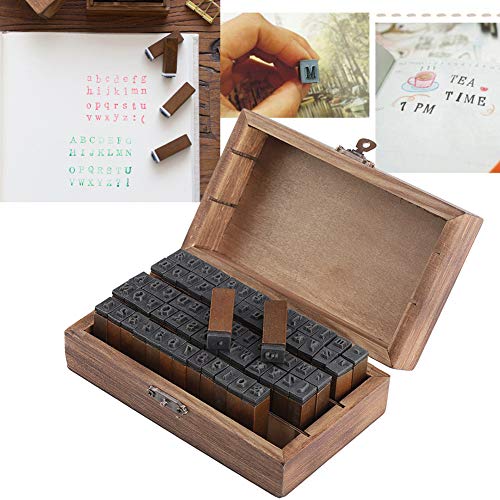 Letter Rubber Stamps, Wood Rubber Stamps Small Protable Number Letter and Symbol Stamp Set with Vintage Wooden Boxe for Learning Alphabet for Photo Album