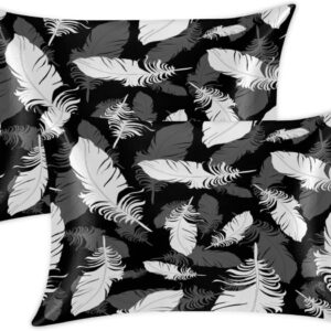 Bird Feather Pattern Satin Pillow Cases Silk Satin Pillowcase for Hair and Skin Standard Set of 2 Super Soft Silk Pillowcase with Envelope Closure (20x26 in)