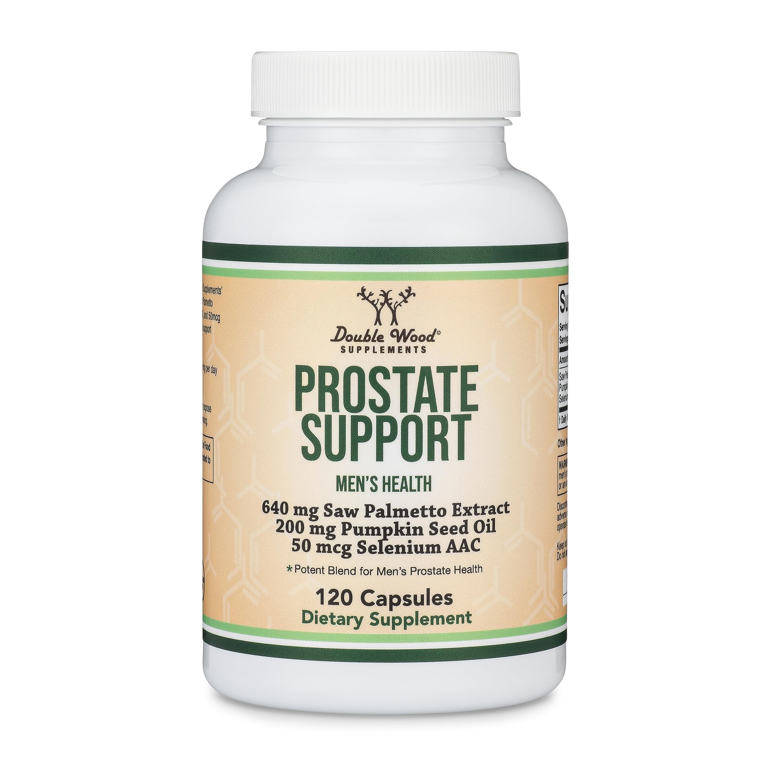 Prostate Support Supplement for Men's Health (120 Capsules) One Serving per Day for 30 Days Supports Prostate Function and Urinary Control (Saw Palmetto, Pumpkin Seed Oil, Selenium) by Double Wood