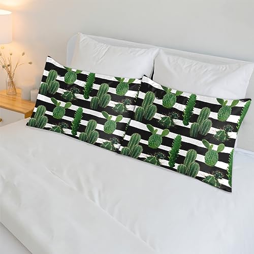 Cactus Stripes Satin Pillow Cases Silk Satin Pillowcase for Hair and Skin Standard Set of 2 Super Soft Silk Pillowcase with Envelope Closure (20x26 in)