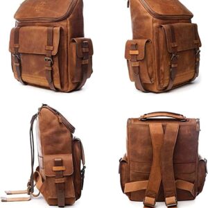 VELEZ 11 Mens Brown Business Casual Sneakers + Top Grain Leather Backpack for Men Brown Designer Bookbag Business Casual Shoulder Bag