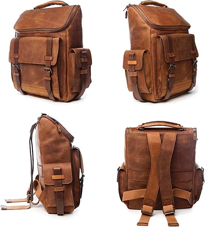 VELEZ 12 Mens Brown Business Casual Sneakers + Top Grain Leather Backpack for Men Brown Designer Bookbag Business Casual Shoulder Bag