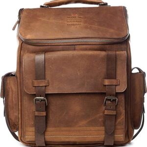 VELEZ 12 Mens Brown Business Casual Sneakers + Top Grain Leather Backpack for Men Brown Designer Bookbag Business Casual Shoulder Bag