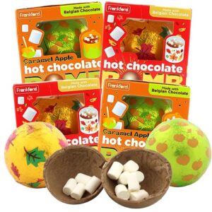 limited edition hot chocolate melting balls, original and caramel apple flavored fall treats, mini marshmallows included, seasonal drink mix, 1.6 ounces (pack of 4) (original and caramel apple)