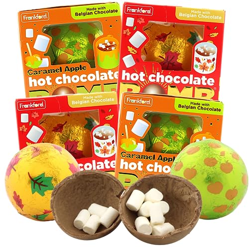 Limited Edition Hot Chocolate Melting Balls, Original and Caramel Apple Flavored Fall Treats, Mini Marshmallows Included, Seasonal Drink Mix, 1.6 Ounces (Pack of 4) (Original and Caramel Apple)