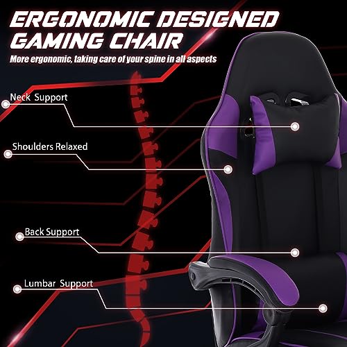 Gaming Chair with Footrest, PU Leather Video Game Chairs for Adults, 360°Swivel Adjustable Lumbar Pillow Gamer Chair, Comfortable Computer Chair for Heavy People