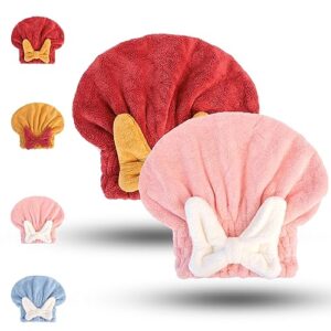 super absorbent hair towel wrap for wet hair,quick dry head wrap with bow-knot shower,super absorbent hair towel wrap for wet hair,fast coral velvet hair drying towel with bow-knot (red+pink)