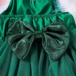 Baby Girl Christmas Dress Sleeveless Mesh Tulle Ruched Fluff Trim Bowknot Sweet with Santa Hat Princess Fall Winter (Green, 1-2 Years)