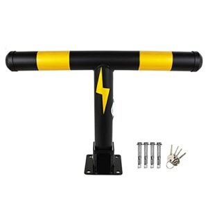 car parking space lock bollard yellow & red, t shape,foldable heavy duty steel parking barrier,manual locking safety barrier lane interceptor (black) ()