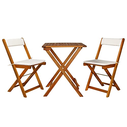 MBFLUUML Outdoor Balcony Furniture, Outdoor Patio Furniture, 3 Piece Folding Bistro Set with Cushions Solid Acacia Wood Suitable for Patio, Porch, Backyard, Balcony.