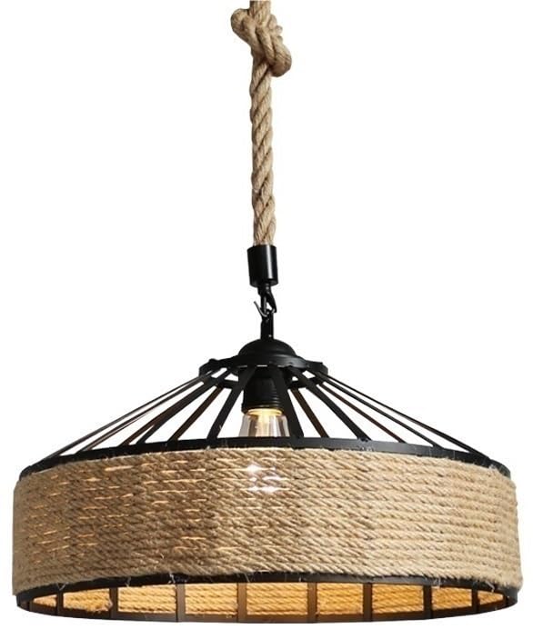 KEFA Battery Operated Pendant Light with Remote,Hemp Rope Chandelier Pendant Lights Kitchen Island No Hardwired,Cordless Hanging Lights for Living Room，Restaurant (Size : 1 Pack)