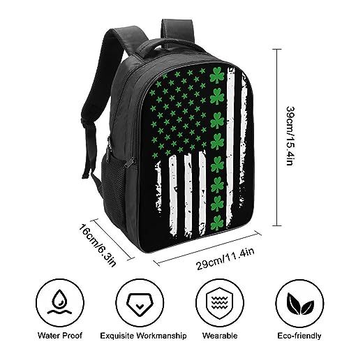 St. Patrick's Day Irish American Flag 16 Inch Backpack Lightweight Back Pack with Handle and 2 Compartments Daypack Funny Prints Design Laptop Bag