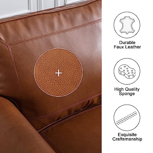 Dreamsir 79'' Traditional Faux Leather Sofa Couch with Nailhead Trim, Classic 3-Seater Couch with Rolled Arm for Living Room, Bedroom, Apartment, Easy Assembly (Brown)