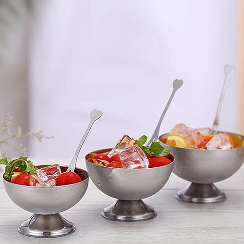 Stainless Steel Ice Cream Bowl with Fork, Dessert Bowls Serving Bowl for Pudding, Dessert, Sundae, Ice Cream, Salad, Pudding (250ml)