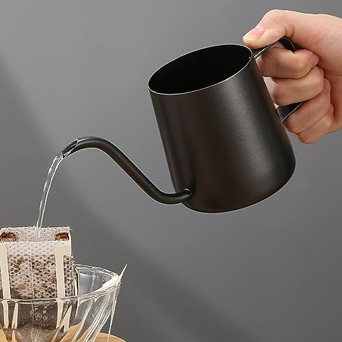 Long Mouth Coffee Kettle,Household Stainless Steel Gooseneck Narrow Spout Coffee Kettle Tea Kettle Long Spout Kettle Coffee Kettle for Home Dessert Shop Cafe Office (Black 600ml)