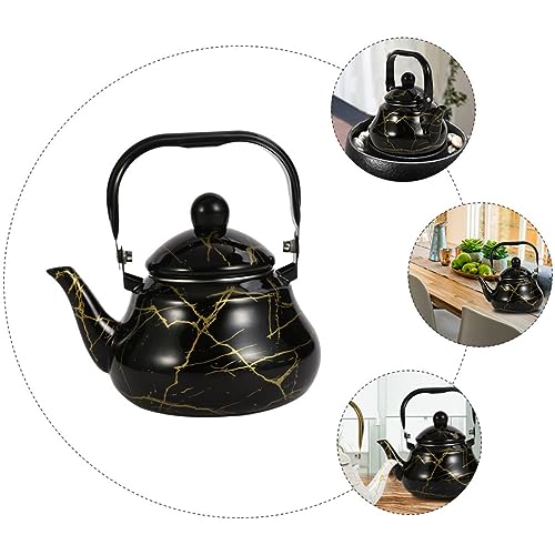 Happyyami Enamel Kettle Stainless Steel Tea Kettle Stainless Steel Coffee Pot Stainless Steel Container Enamel Teapot Whistling Tea Kettle Whistling Teapot Stainless Steel Black Teakettle