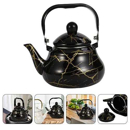 Happyyami Enamel Kettle Stainless Steel Tea Kettle Stainless Steel Coffee Pot Stainless Steel Container Enamel Teapot Whistling Tea Kettle Whistling Teapot Stainless Steel Black Teakettle