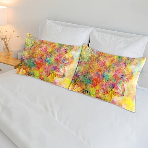 Abstract Ancient Mandala Satin Pillow Cases Silk Satin Pillowcase for Hair and Skin Standard Set of 2 Super Soft Silk Pillowcase with Envelope Closure (20x26 in)