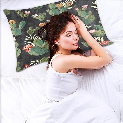 Cactus Flowers Satin Pillow Cases Silk Satin Pillowcase for Hair and Skin Standard Set of 2 Super Soft Silk Pillowcase with Envelope Closure (20x26 in)